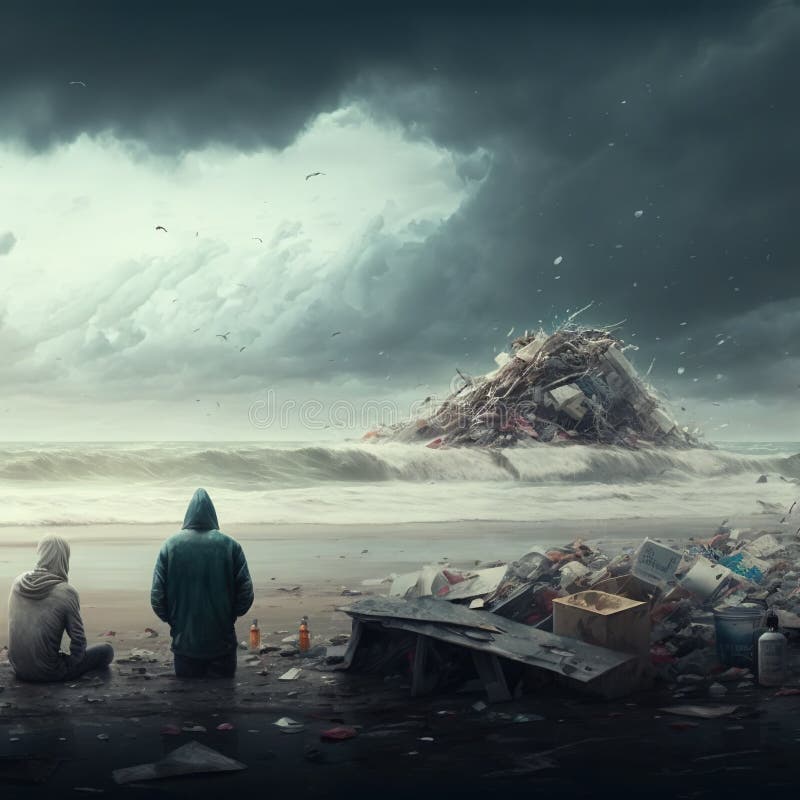 Chilling on a Trashed Beach Generative AI Stock Illustration ...