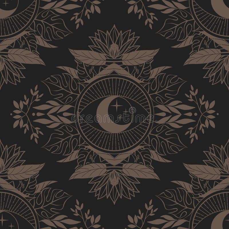 Symbol of Eye with Moon and Stars Inside. Vector Seamless Pattern Stock ...