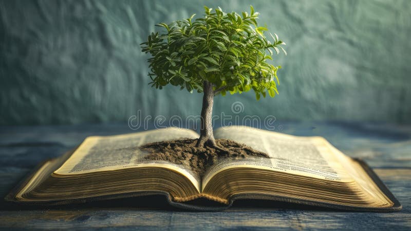 Symbol of Faith: Tree Growing from Bible Pages. Stock Illustration ...