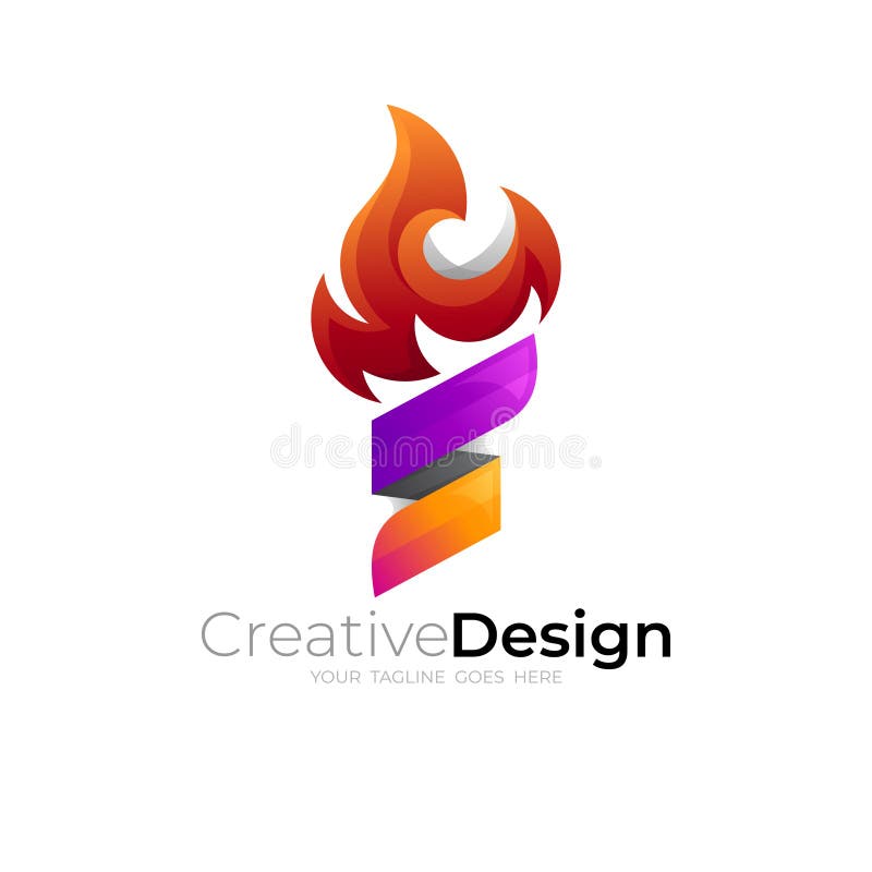 Symbol Fire Logo with Sport Design Vector, 3d Style Stock Vector ...