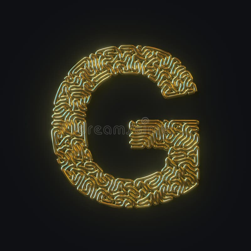 High Resolution Letter G Symbol Formed of Gold Bent Wire. 3D Rendering ...