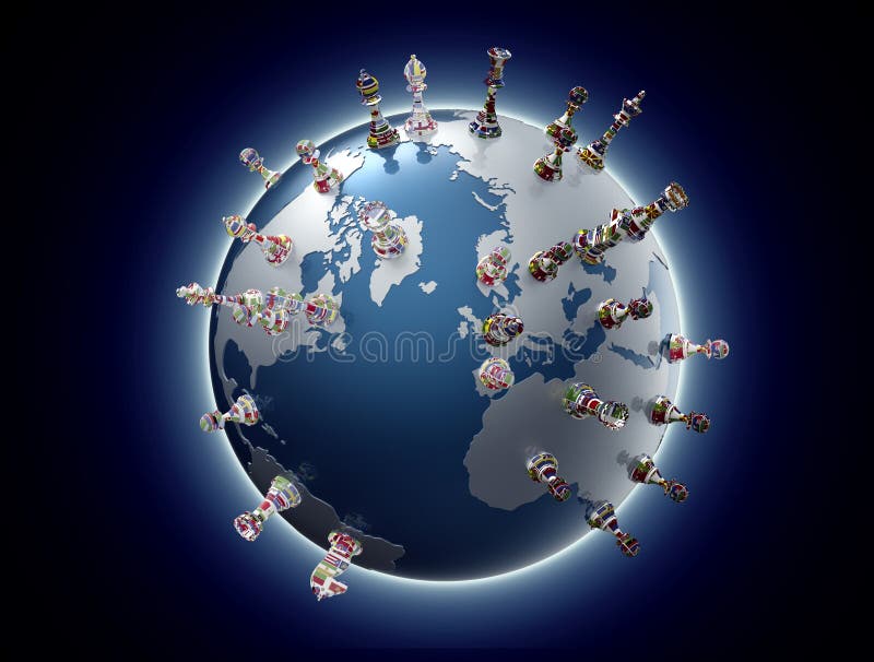 Symbol of Geopolitics the World Globe with Chess Pieces Stock ...
