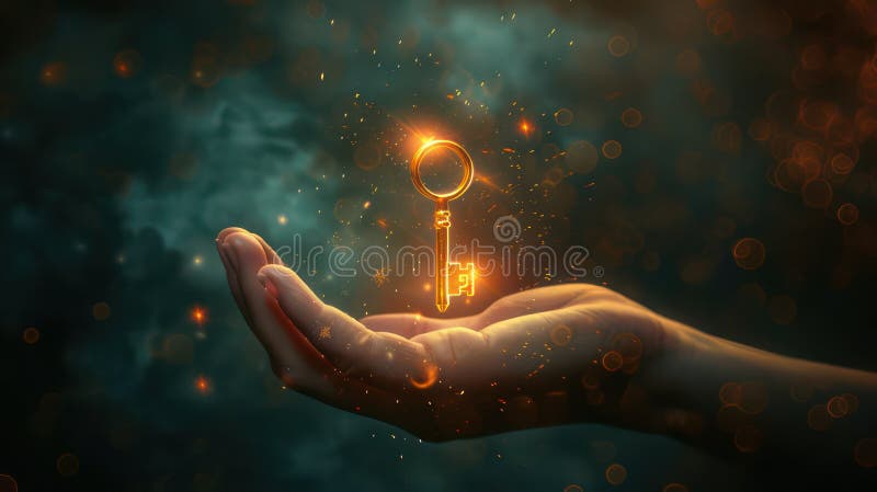 Symbol of a Glowing Key Hovering Over a Human Hand Created with ...