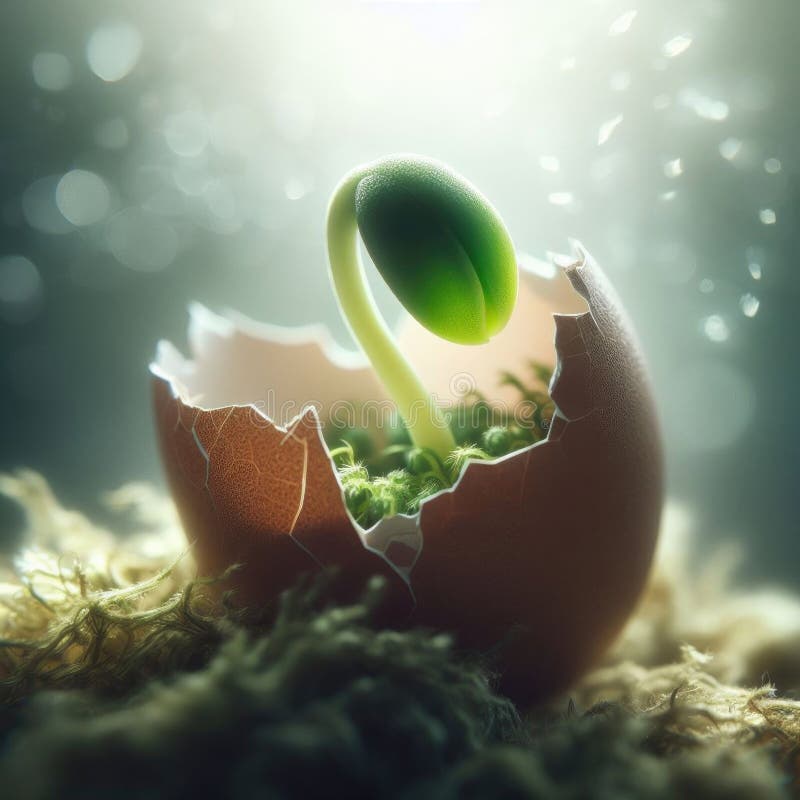 Small Seedling Emerges from Egg Shell Stock Illustration - Illustration ...