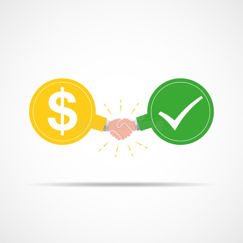 Symbol of Handshake between Dollar Signs and Check Mark. Vector ...