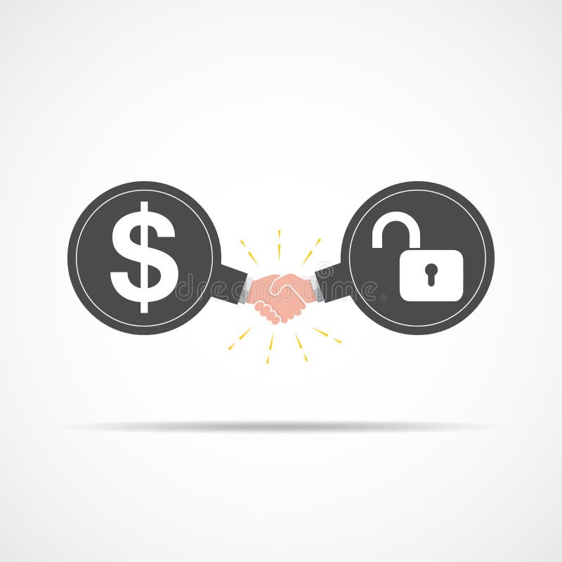 Symbol of Handshake between Dollar Signs and Lock. Vector Illustration ...
