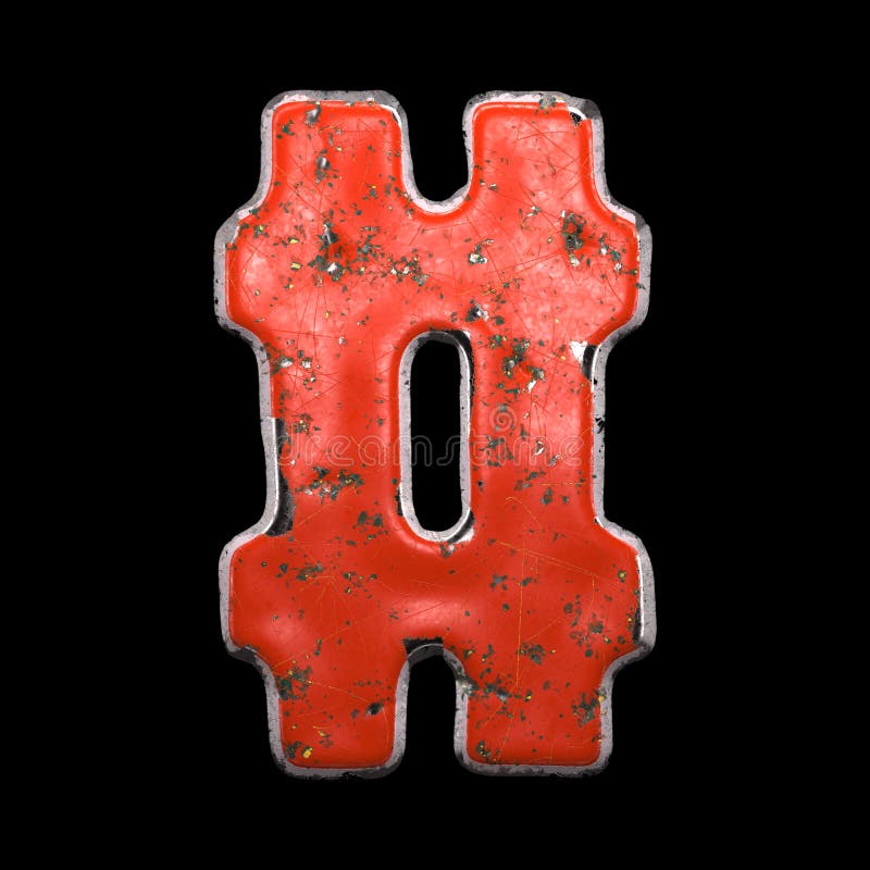 Symbol Hash Made of Red Painted Metal Isolated on Black Background. 3d ...