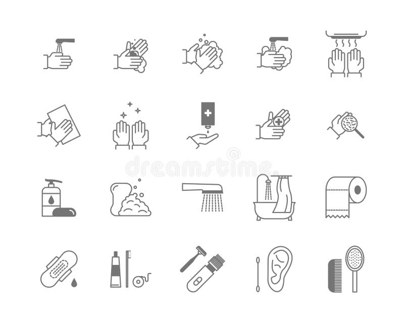 Symbol of Higiene Black Thin Line Icon Set. Vector Stock Vector ...