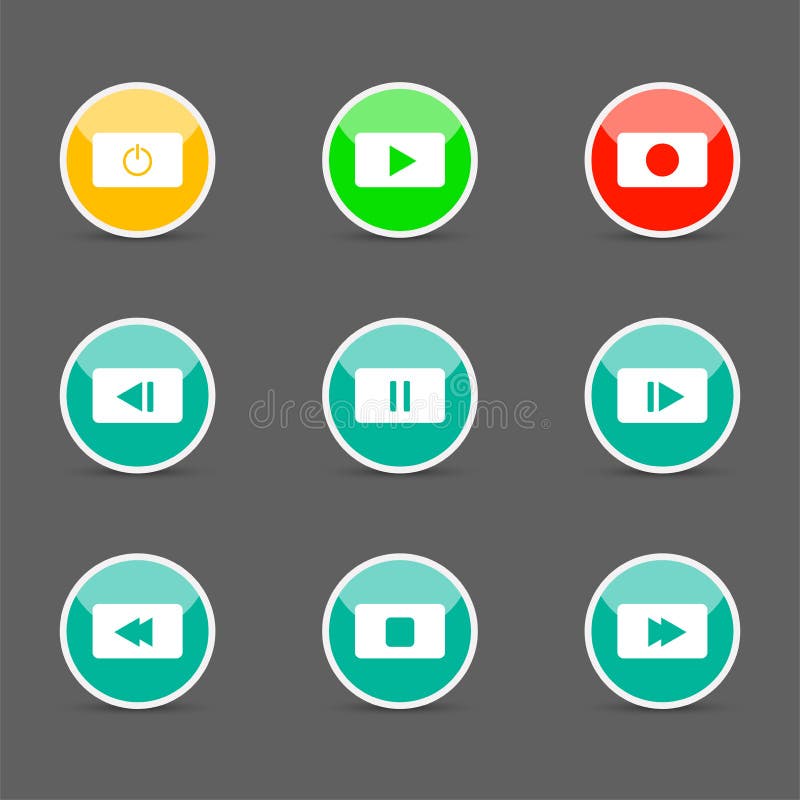 Symbol Icon Set Media Player Control White Round Buttons. Illustrator ...