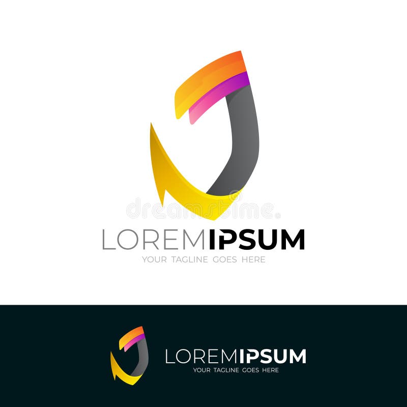 Symbol J Logo and Arrow Design Template, 3d Colorful Stock Vector ...