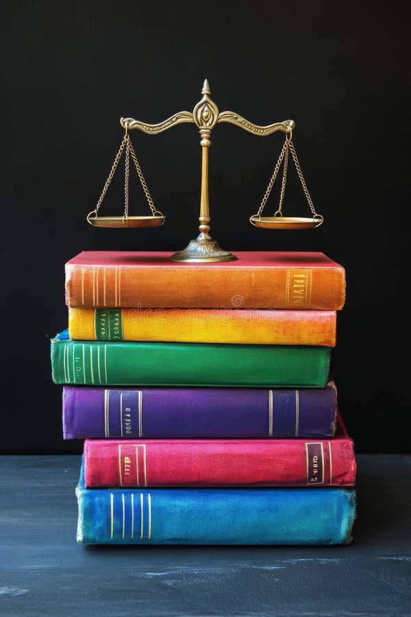 Symbol of Justice Colorful Books and Balanced Scales Representing ...