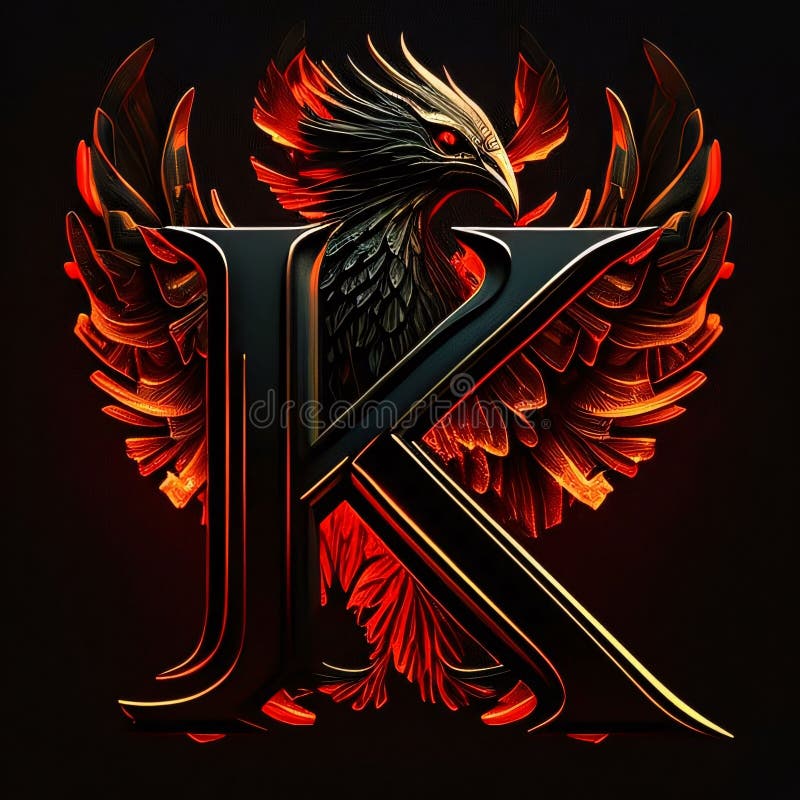 Symbol of K with Abstract Wings on Black Background. 3D Rendering Stock ...