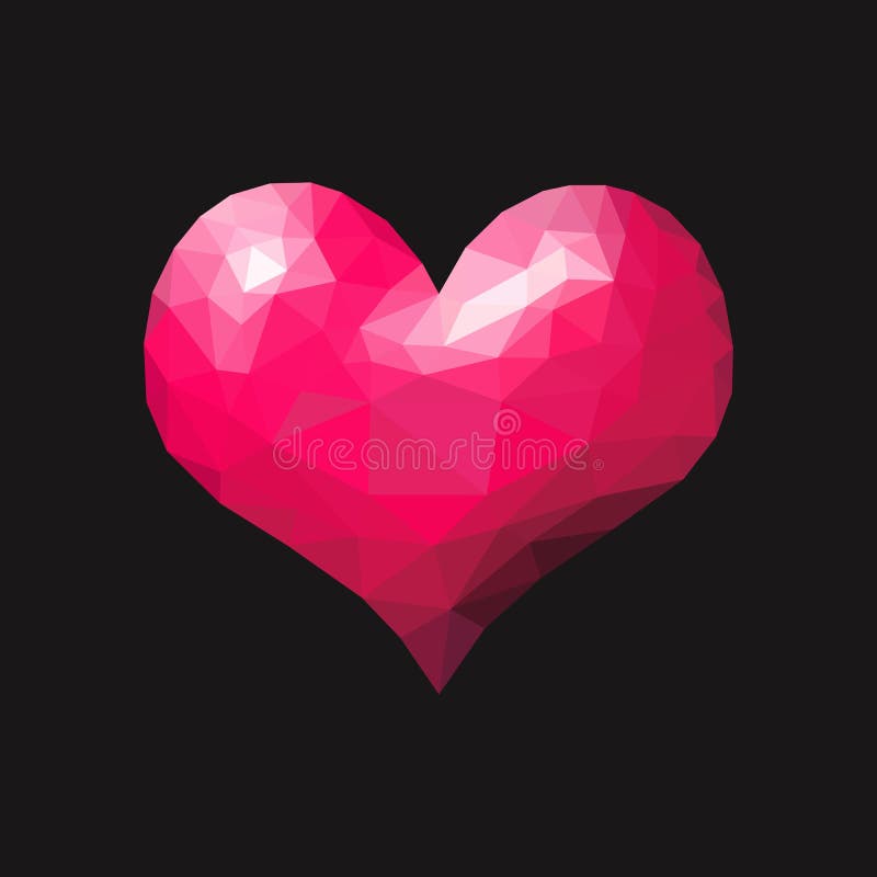Symbol of Love Polygon Heart for Valentine`s Day on Black Stock ...
