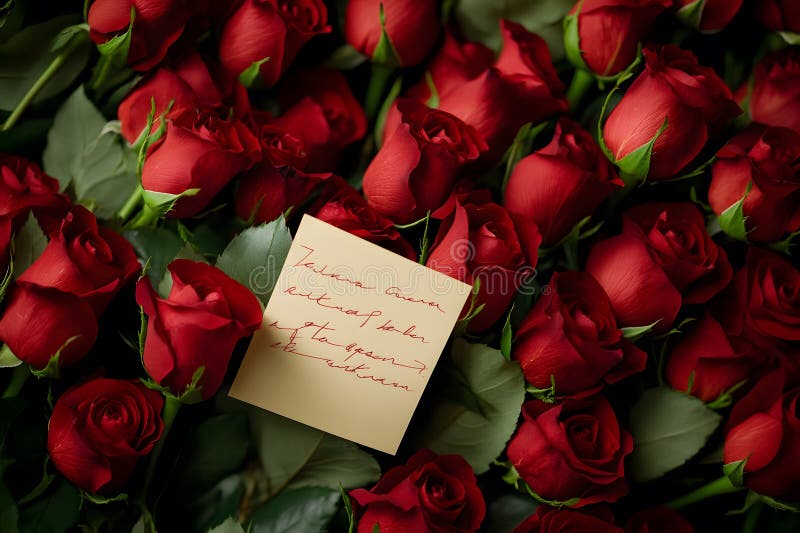 Symbol of Love: Red Roses and Handwritten Note Stock Illustration ...