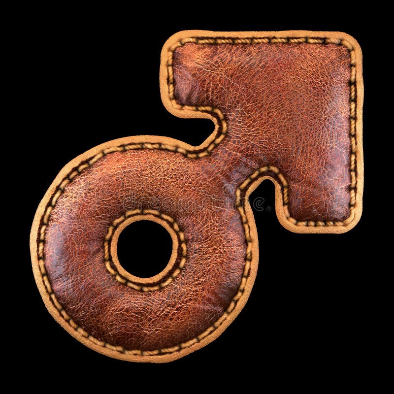Symbol Male Made of Leather. 3D Render Font with Skin Texture on White ...