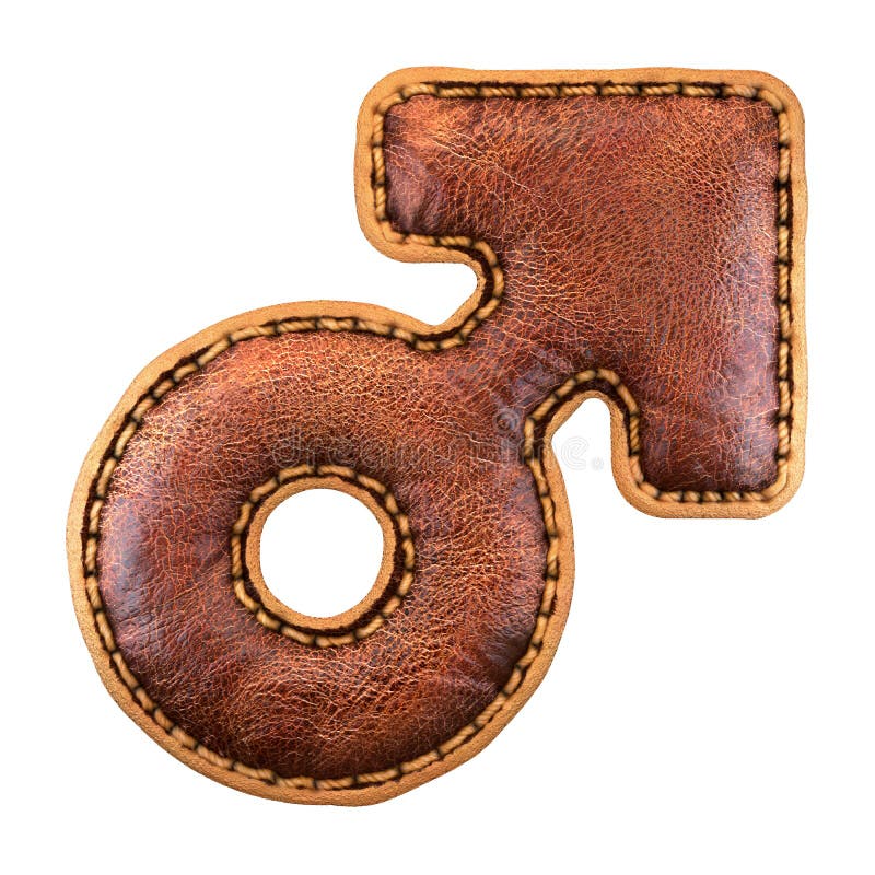 Symbol Male Made of Leather. 3D Render Font with Skin Texture on White ...