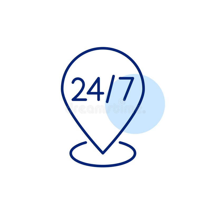 24 7 Symbol on Map Pointer. Around-the-clock Availability and Support ...