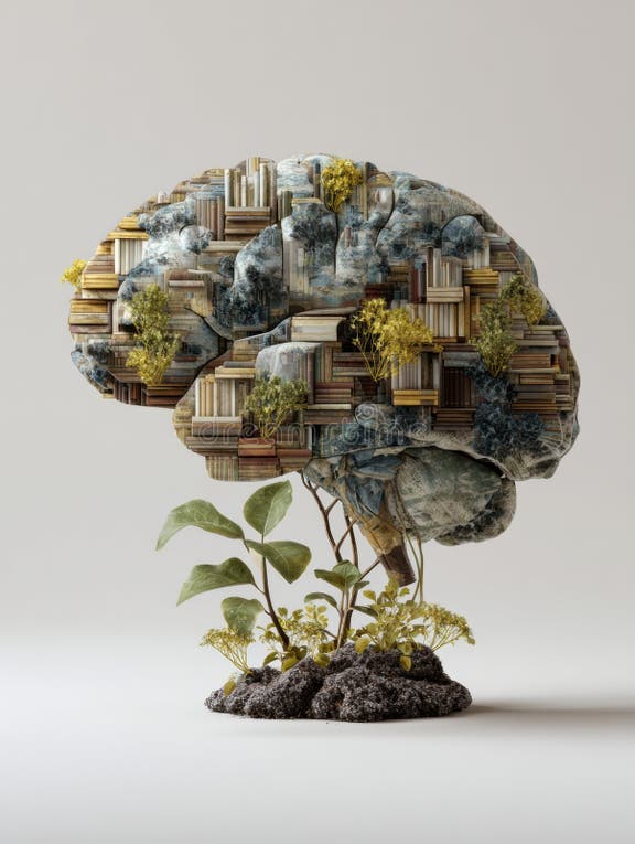 Symbol of Mental Evolution with a Brain Made of Books and Plants ...