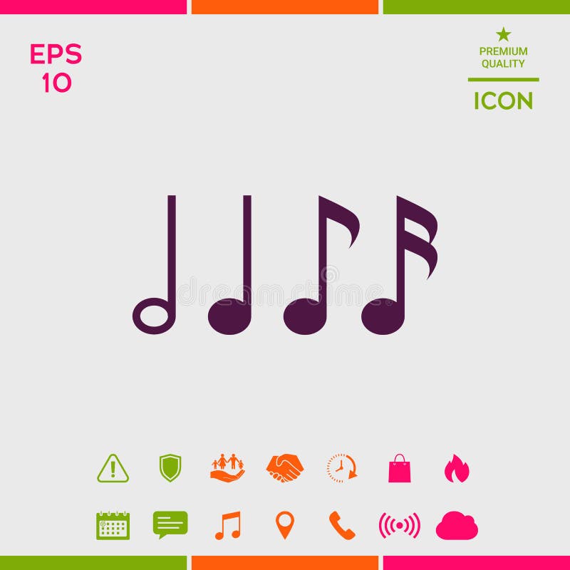 Symbol of Music, Notes. Sixteenth Note, Eighth Note, Quarter Note and ...