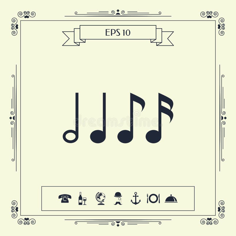 Symbol of Music, Notes. Sixteenth Note, Eighth Note, Quarter Note and ...