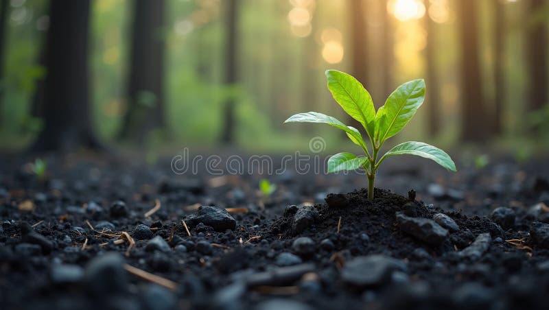 Symbol of New Life Sapling Rising from Ashes in Burned Forest Stock ...