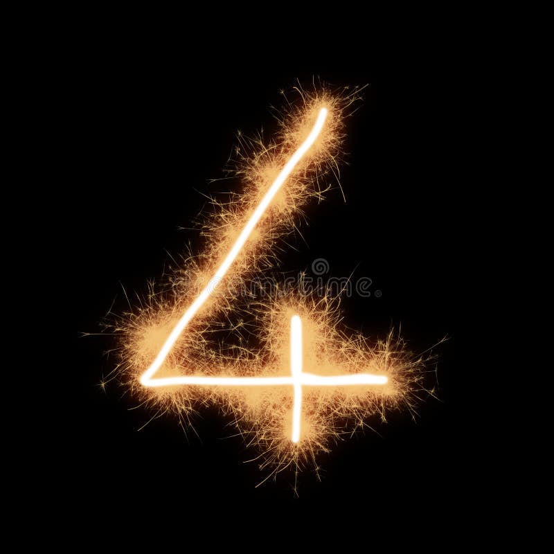 Symbol of Number Four Made with Sparks on a Black Background Stock ...