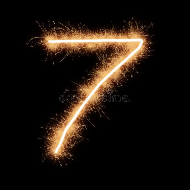 Symbol of Number Seven Made with Sparks on a Black Background Stock ...