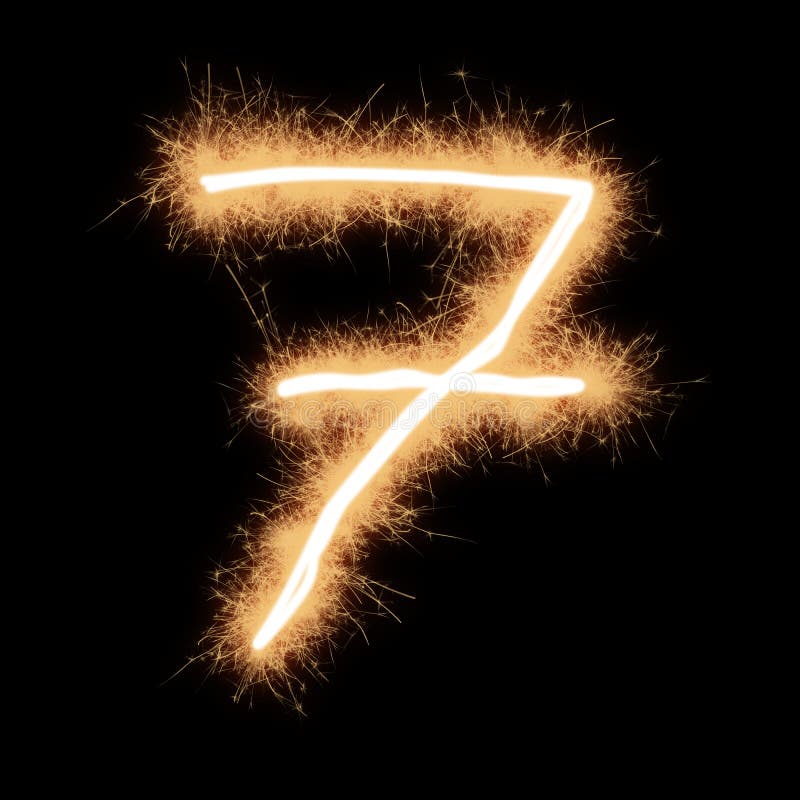 Symbol of Number Seven Made with Sparks on a Black Background Stock ...