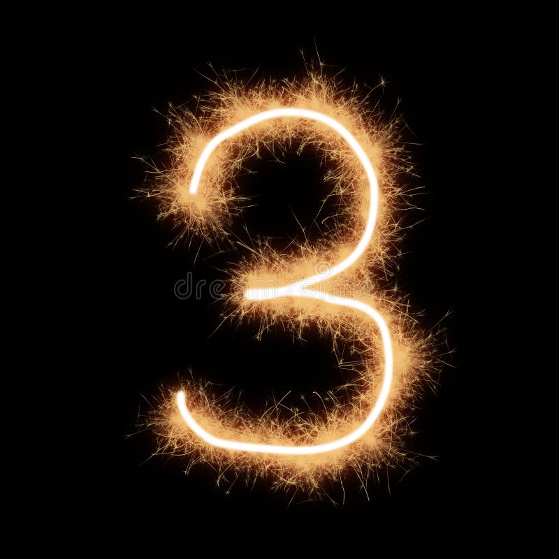 Symbol of Number Three Made with Sparks on a Black Background Stock ...