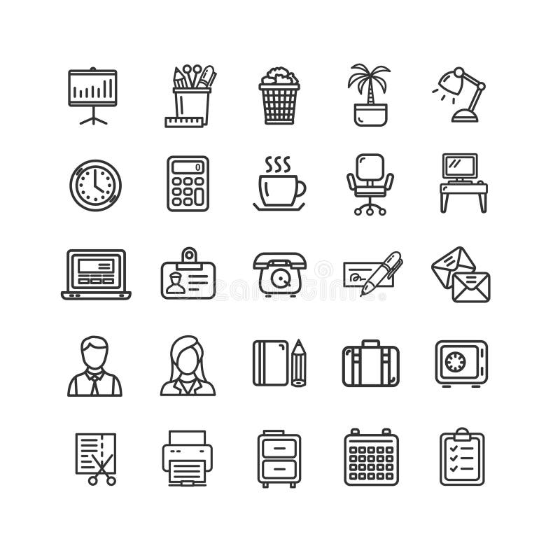 Symbol Office Work Black Thin Line Icon Set. Vector Stock Vector ...