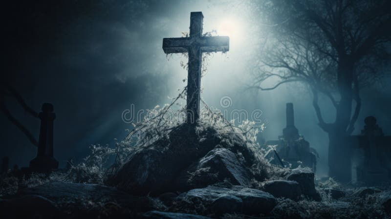 A Cross in the Middle of a Graveyard Stock Image - Image of tomb ...