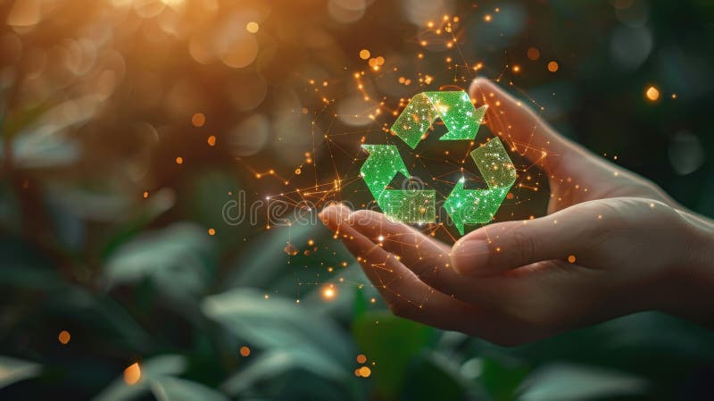 Symbol of Recycling and Ecological Recycling. Human Hand Touching ...