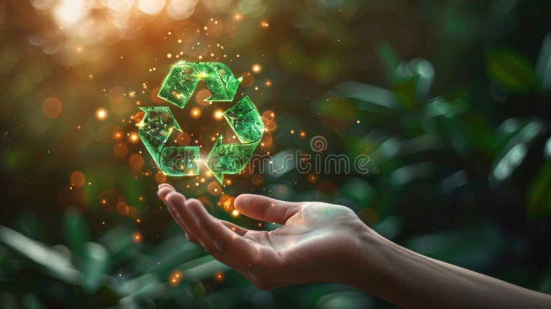 Symbol of Recycling and Ecological Recycling. Human Hand Touching ...