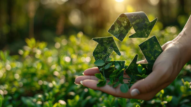 Symbol of Recycling and Ecological Recycling. Human Hand Touching ...
