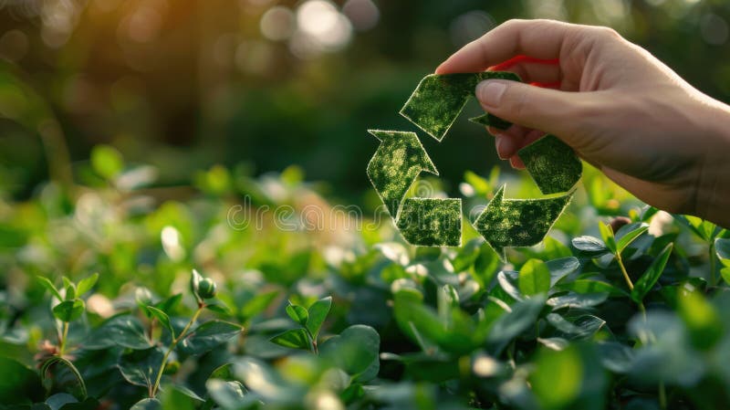 Symbol of Recycling and Ecological Recycling. Human Hand Touching ...