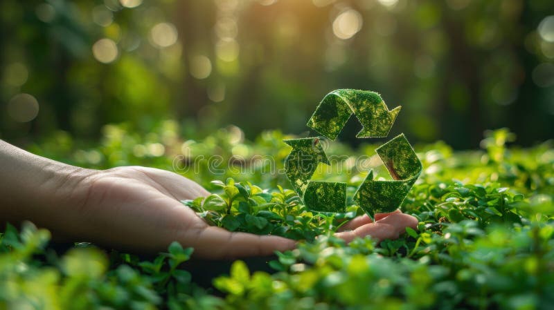 Symbol of Recycling and Ecological Recycling. Human Hand Touching ...