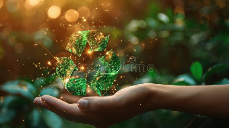 Symbol of Recycling and Ecological Recycling. Human Hand Touching ...