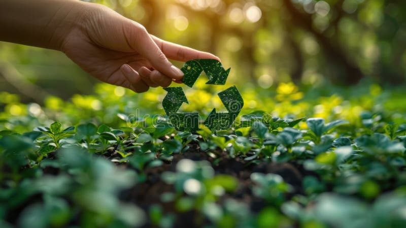 Symbol of Recycling and Ecological Recycling. Human Hand Touching ...