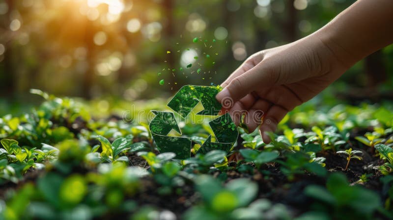 Symbol of Recycling and Ecological Recycling. Human Hand Touching ...