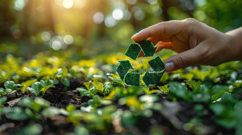 Symbol of Recycling and Ecological Recycling. Human Hand Touching ...