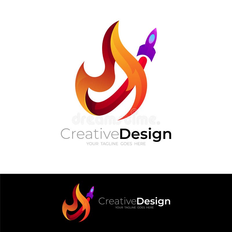Symbol Rocket Logo and Fire Design Illustration, Red Logos Stock Vector ...