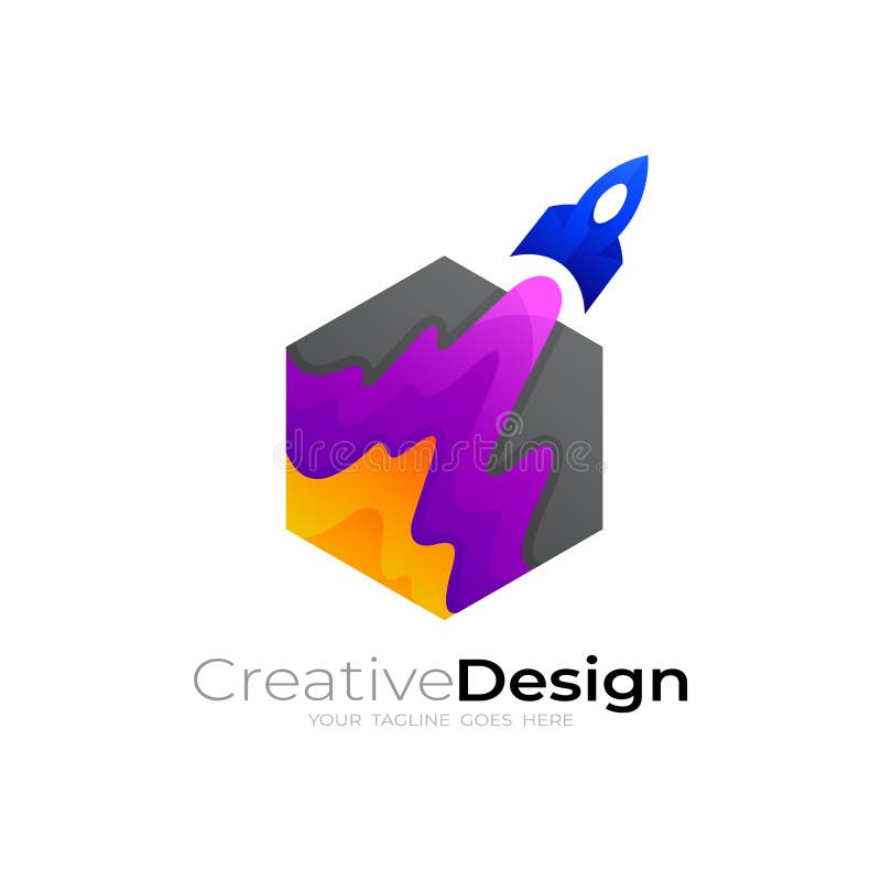 Symbol Rocket Logo with Hexagon Design Template Stock Vector ...