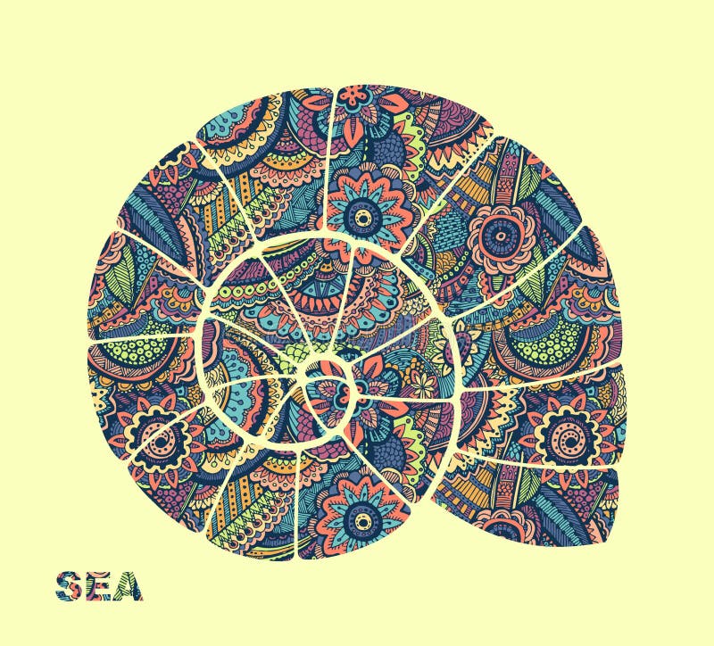 The Symbol of the Sea. Abstract Sketches in the Shape of a Shell Stock ...