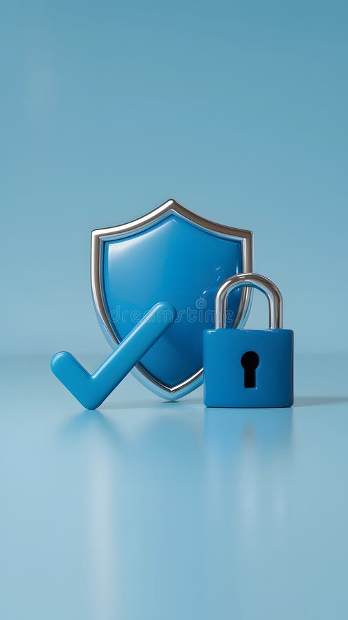 Symbol of Security Shield with Blue Checkmark and Padlock on Light Blue ...