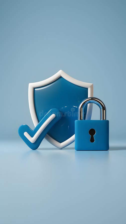 Symbol of Security Shield with Blue Checkmark and Padlock on Light Blue ...
