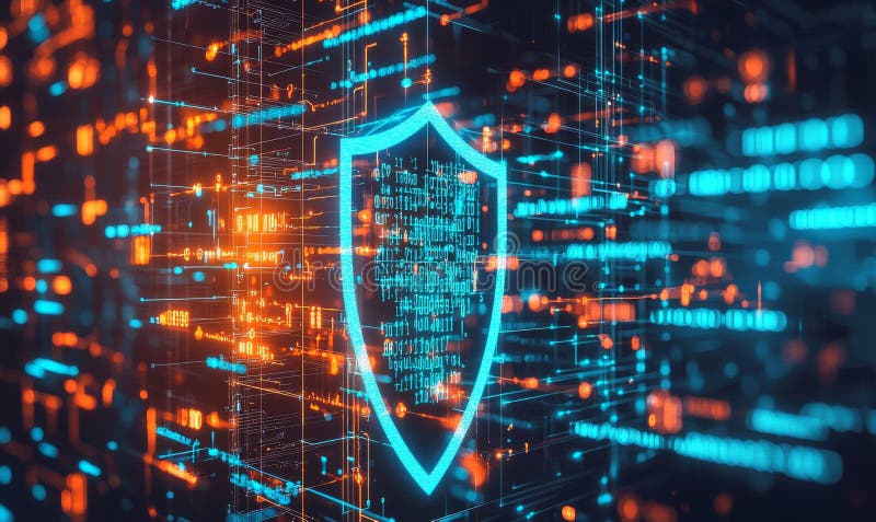 Symbol of Security Technology, Futuristic Shield Icon Set Against ...