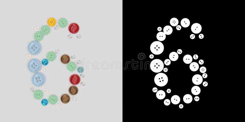 Symbol 6 of Sewing Buttons. 3D Visualization. 3D Render Stock ...