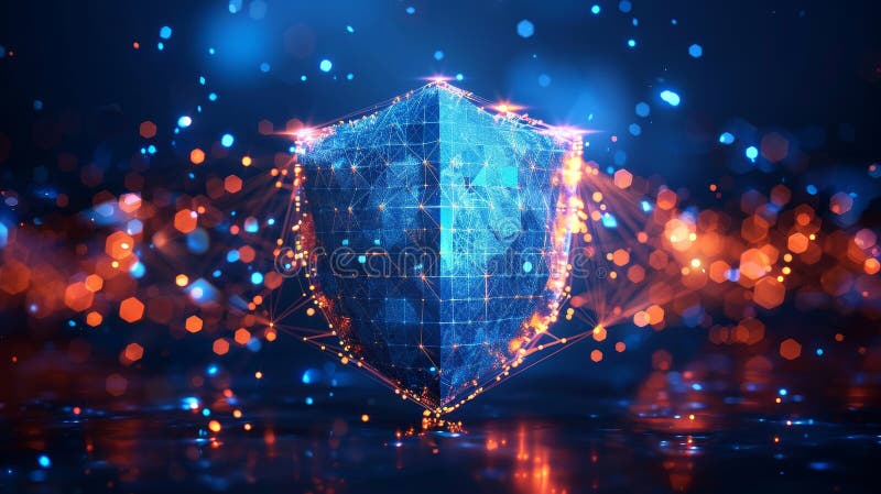 Symbol of a Shield with Low Poly Wireframe Style. Concept of Data ...