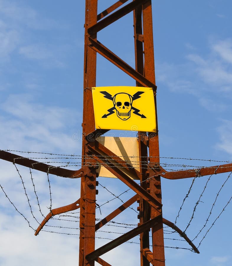 Symbol of the Skull with Lightning on the High Voltage Cable Pylon ...