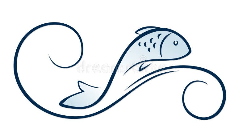 Symbol of Fish with Blue Wave. Stock Vector - Illustration of wave ...
